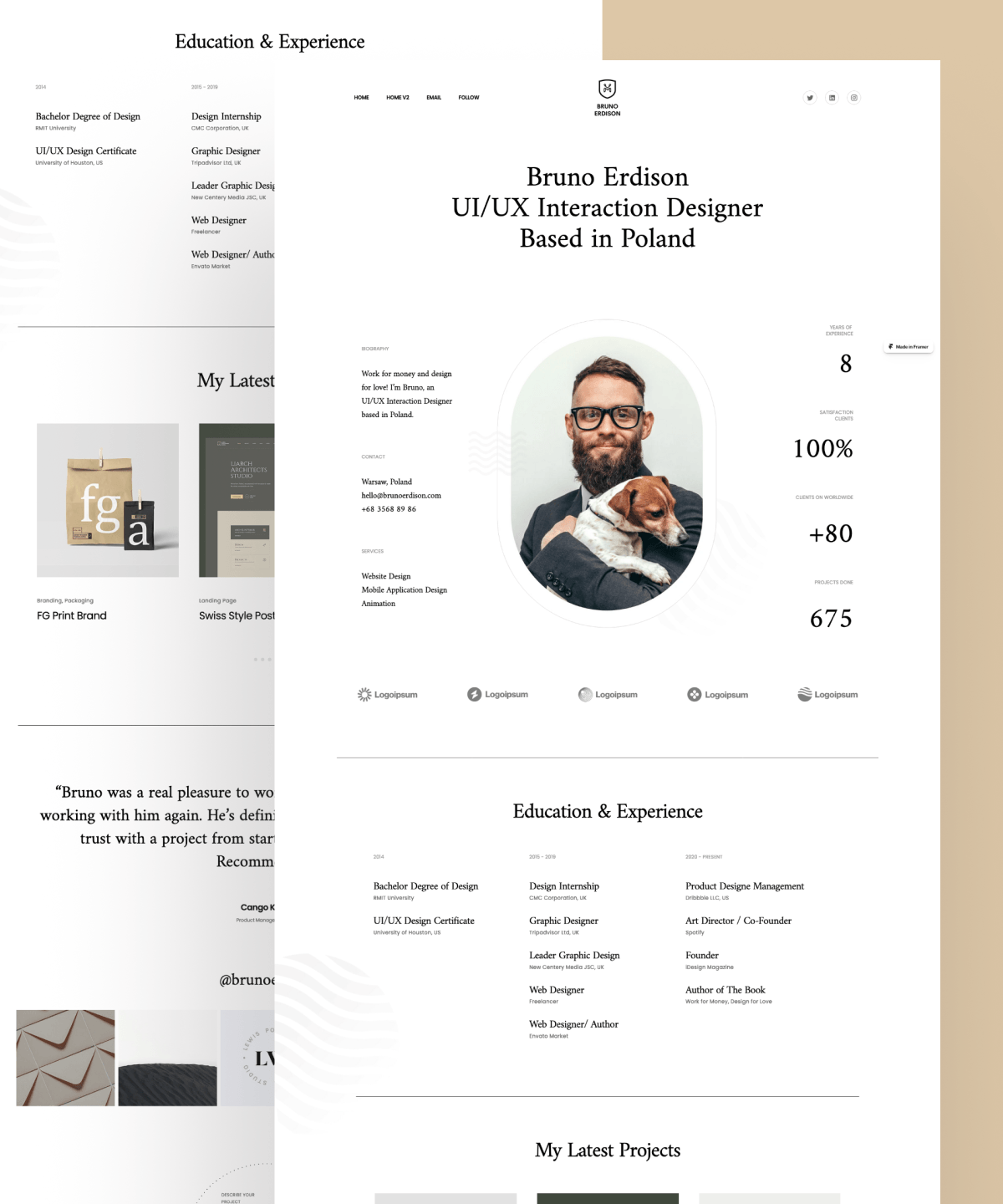 Bruno - Personal Portfolio Template - Framplates | Framer Templates