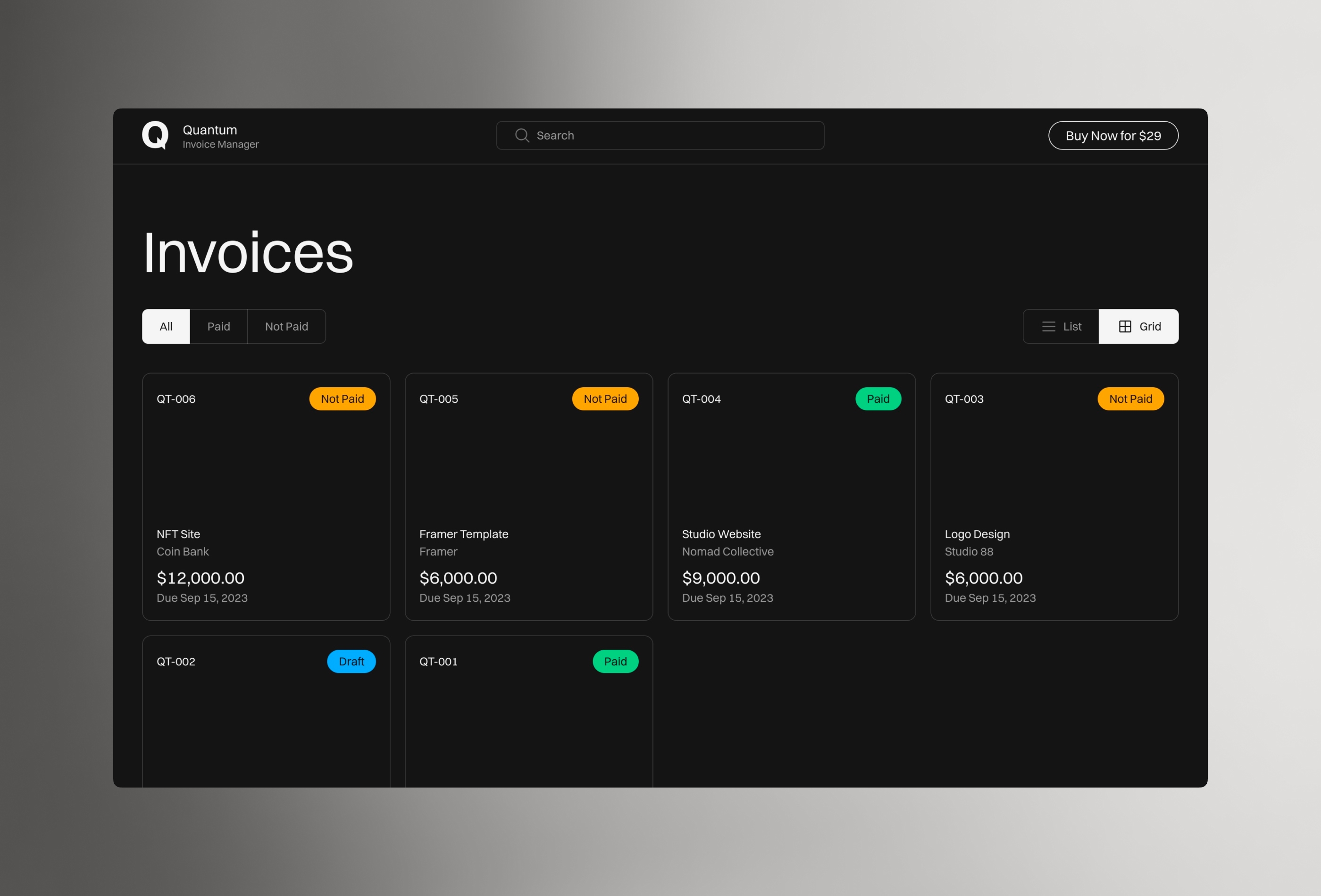 Quantum - Invoice Manager Template - Framplates | Framer Templates